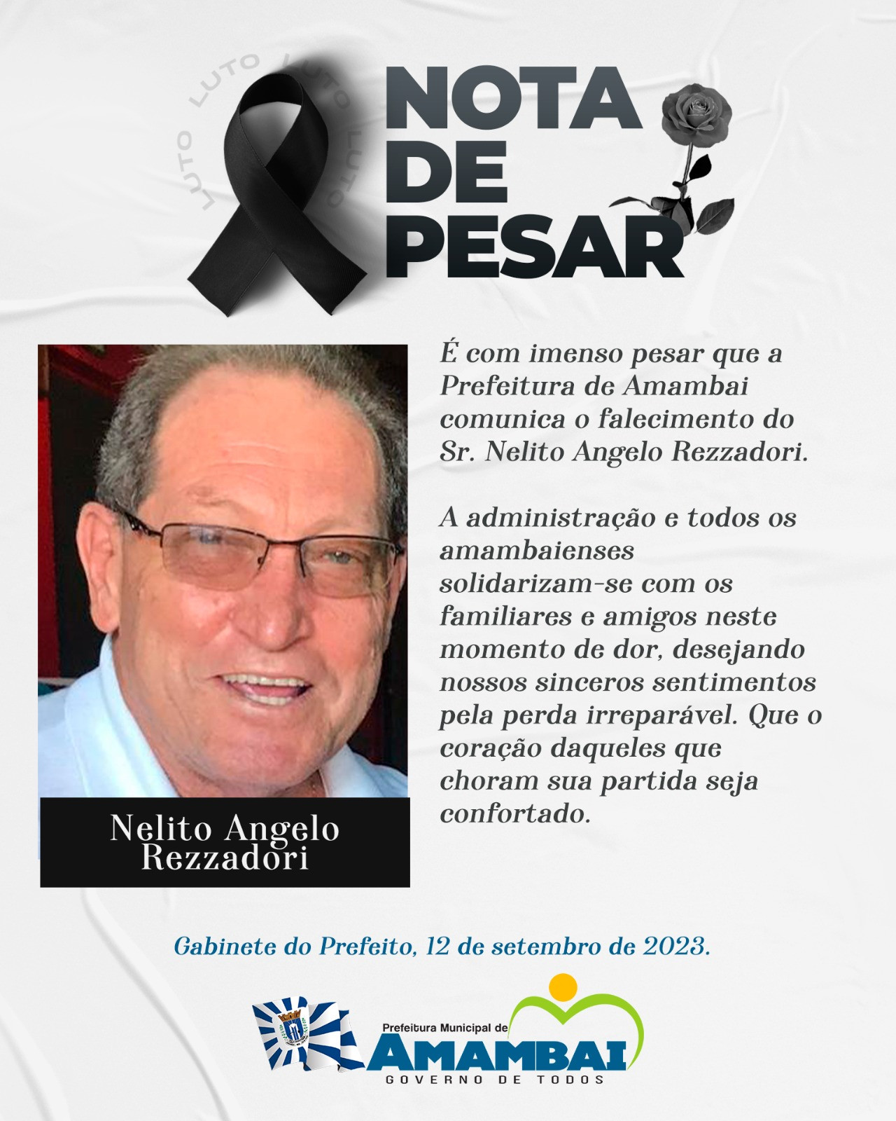 Prefeitura De Amambai Emite Nota De Pesar Pelo Falecimento De Nelito